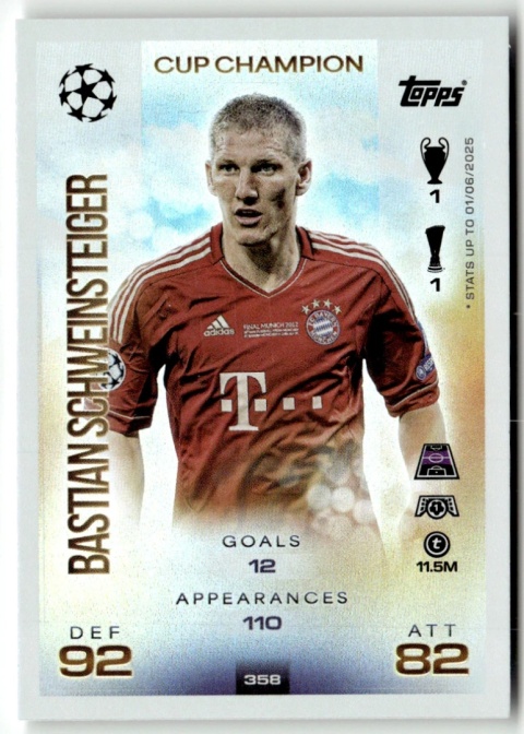 358 Bastian Schweinsteiger FC Bayern Cup Champion Match Attax 2025/26 ...